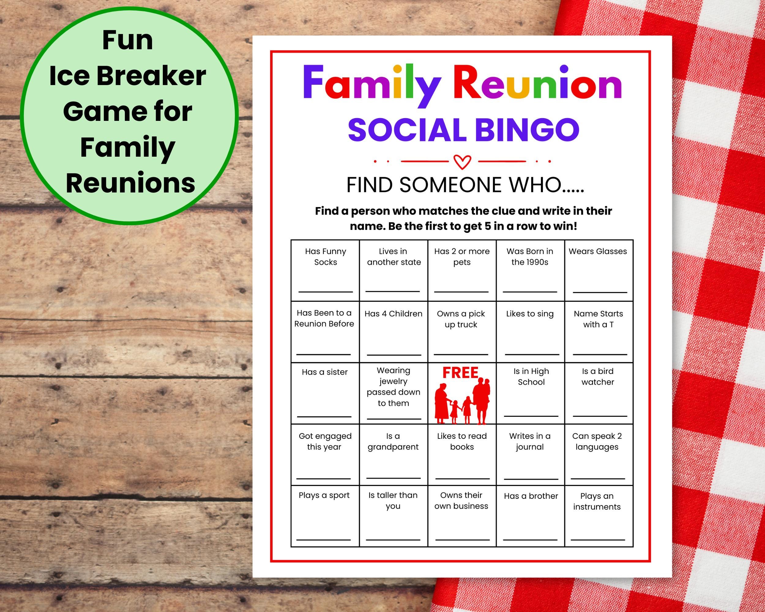 Family Reunion Bingo, Find the Guest Bingo, Family Reunion Games ...