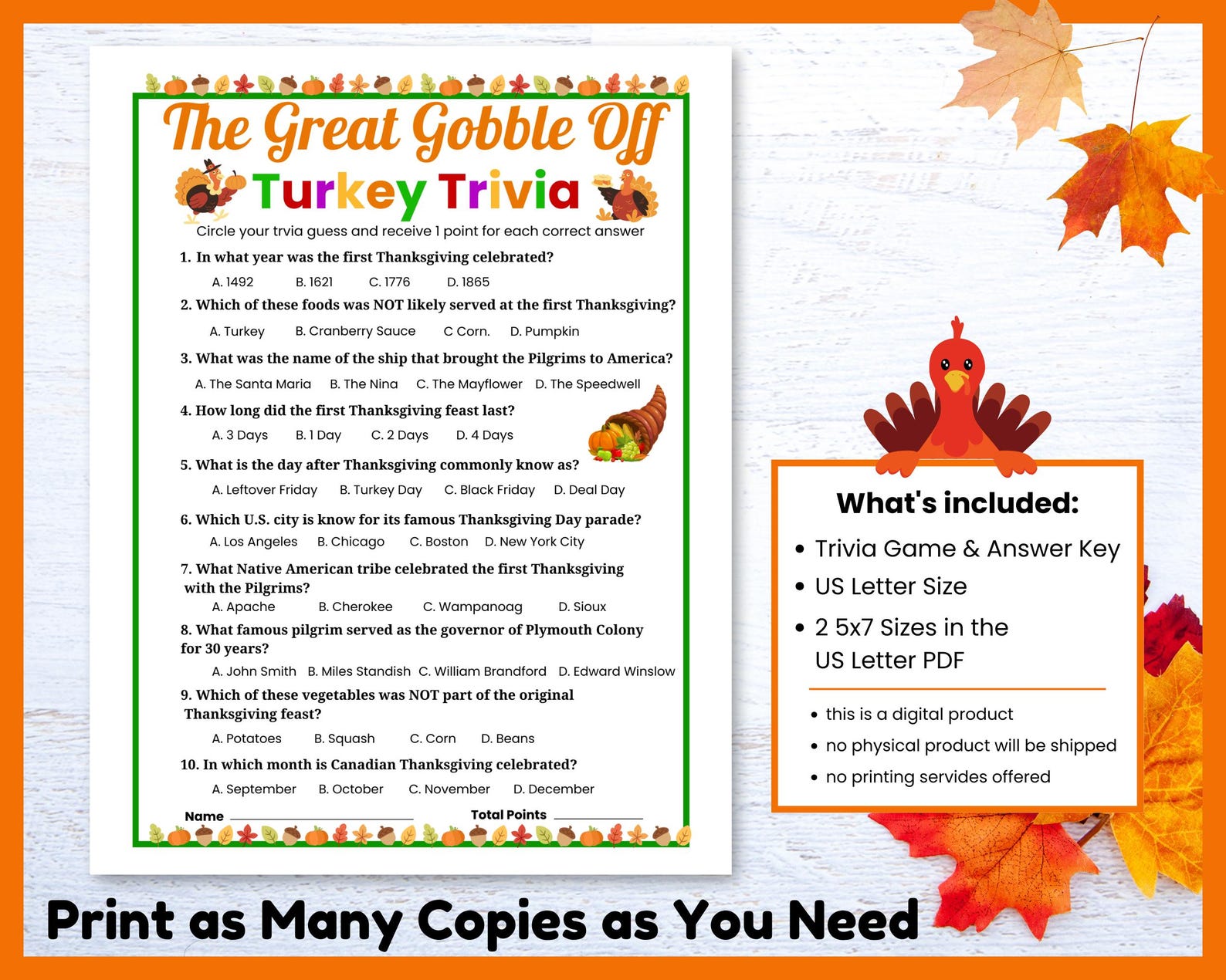 Thanksgiving Trivia Game, Fun Thanksgiving Quiz, Friendsgiving Trivia ...