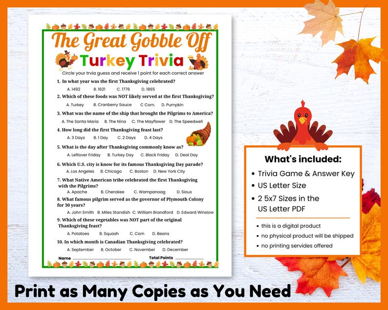 Thanksgiving Trivia Game, Fun Thanksgiving Quiz, Friendsgiving Trivia ...