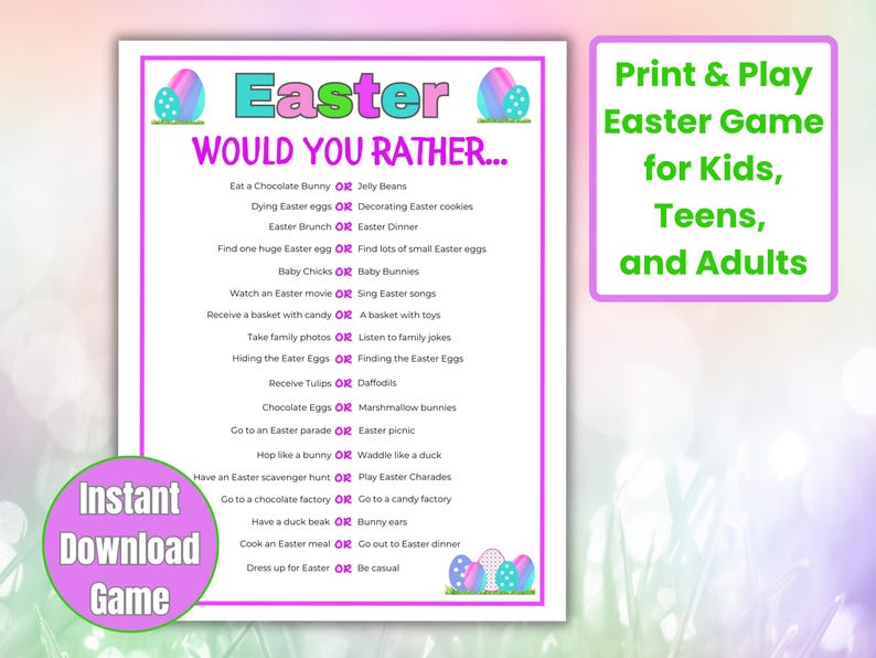 Easter Would You Rather Game, Fun Easter Game for Kids, Teens, Adults ...