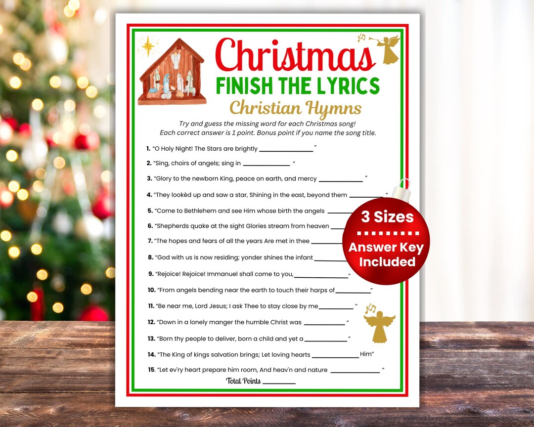 Christmas Hymns Finish the Lyrics Game, Christmas Song Game, Church ...