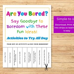 I'm Bored Jar Kids Activity Ideas, Boredom Jar, Boredom Busters, Tear ...