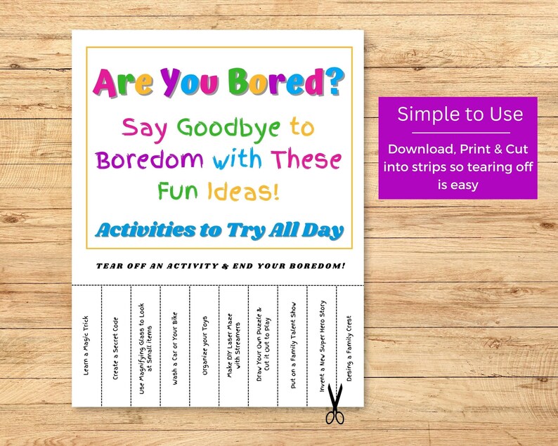 I'm Bored Jar Kids Activity Ideas, Boredom Jar, Boredom Busters, Tear ...