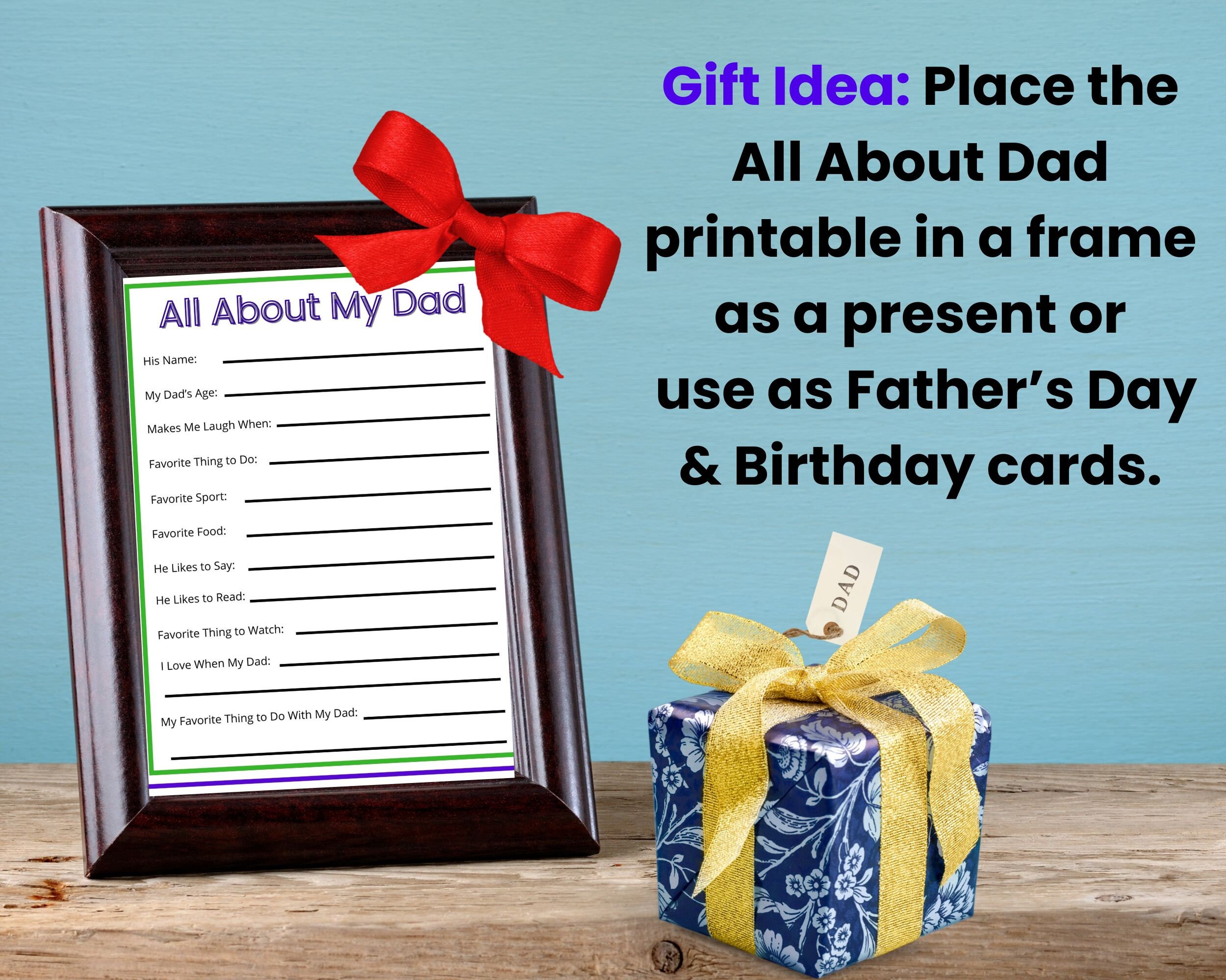 All About Dad Printable, Father's Day Gift, All About My Dad, Dad ...