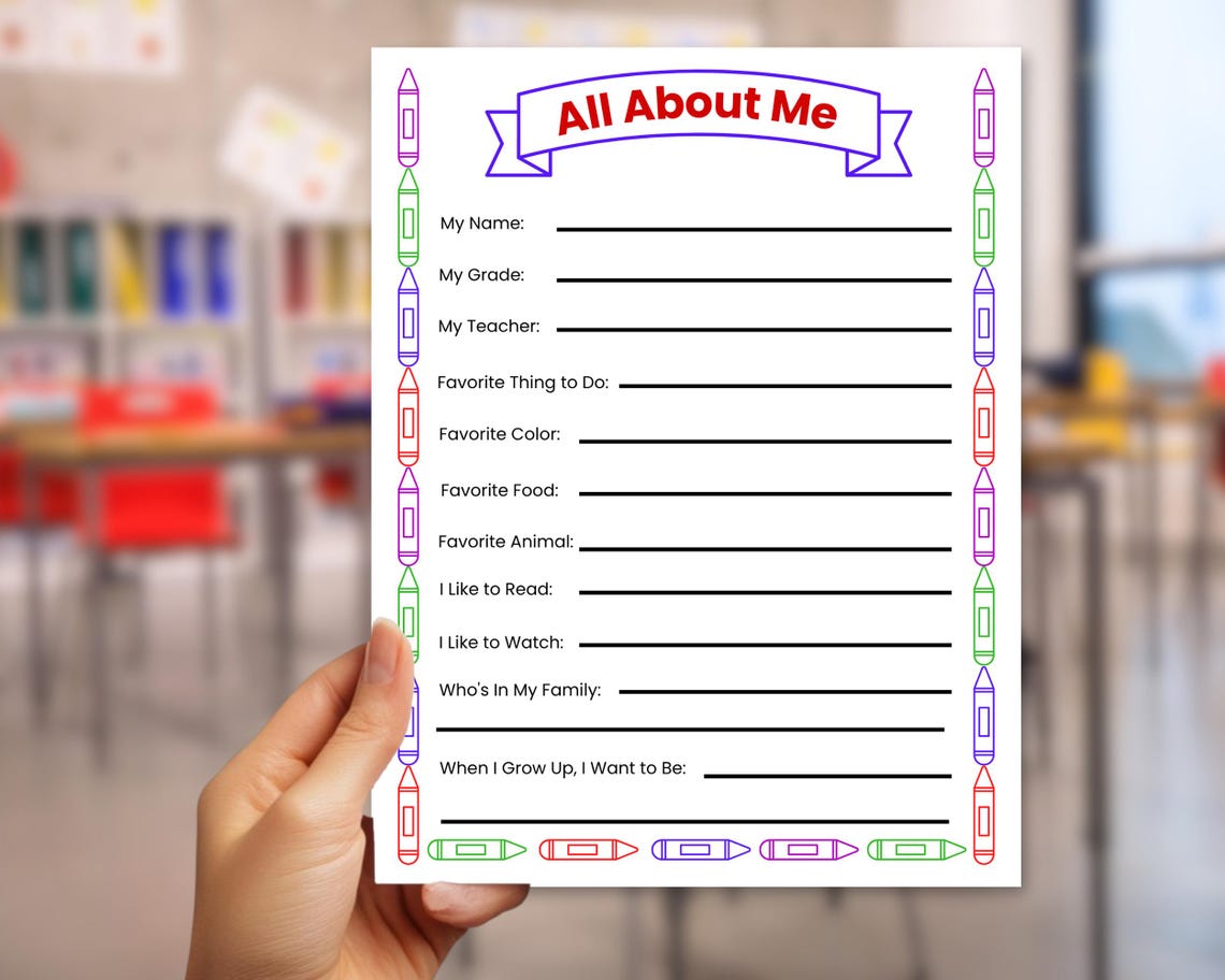 All About Me Printable, Getting to Know Me, Elementary Worksheet, Back ...