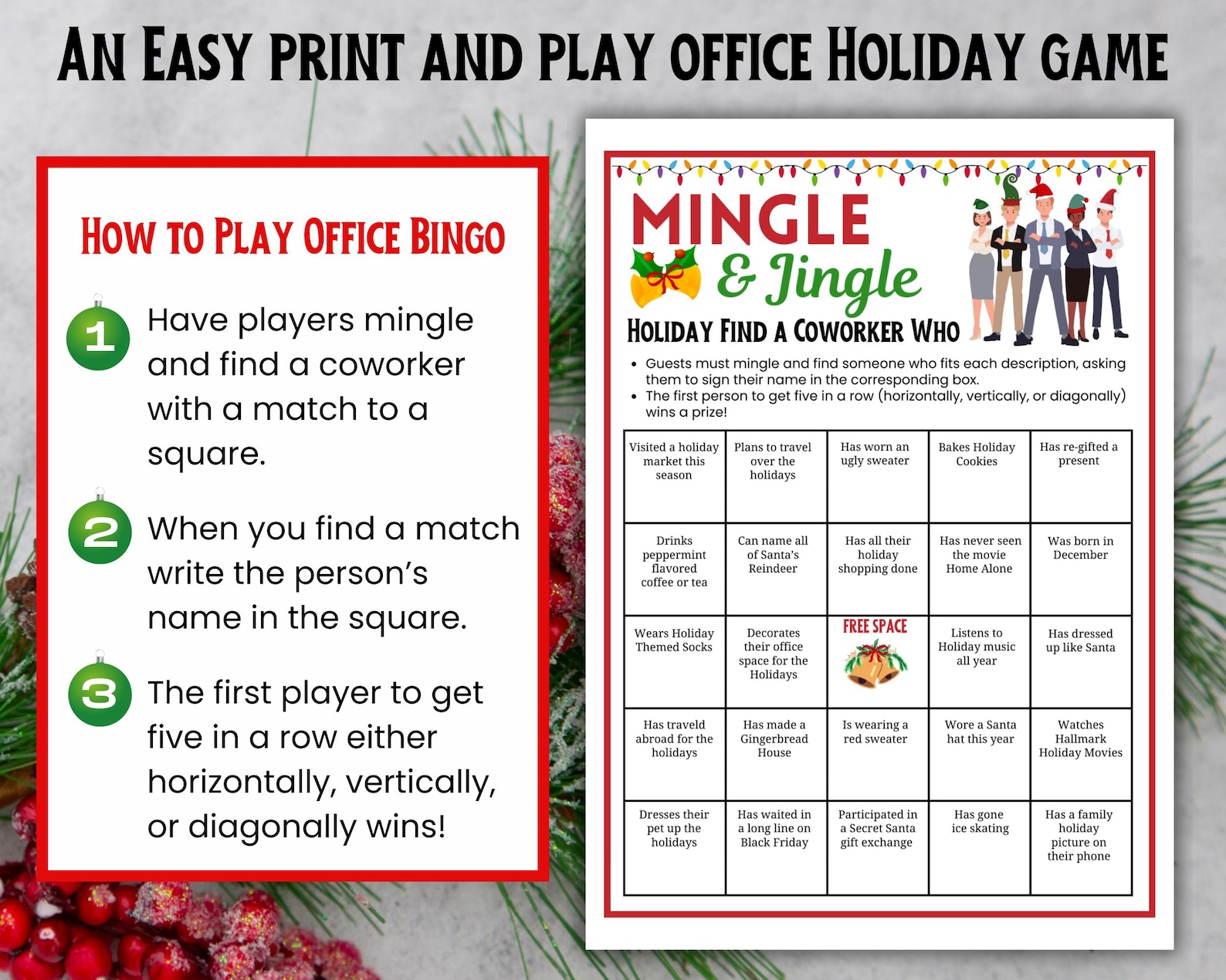 Holiday Mingle and Jingle Office Bingo, Find the Guest Bingo, Christmas ...
