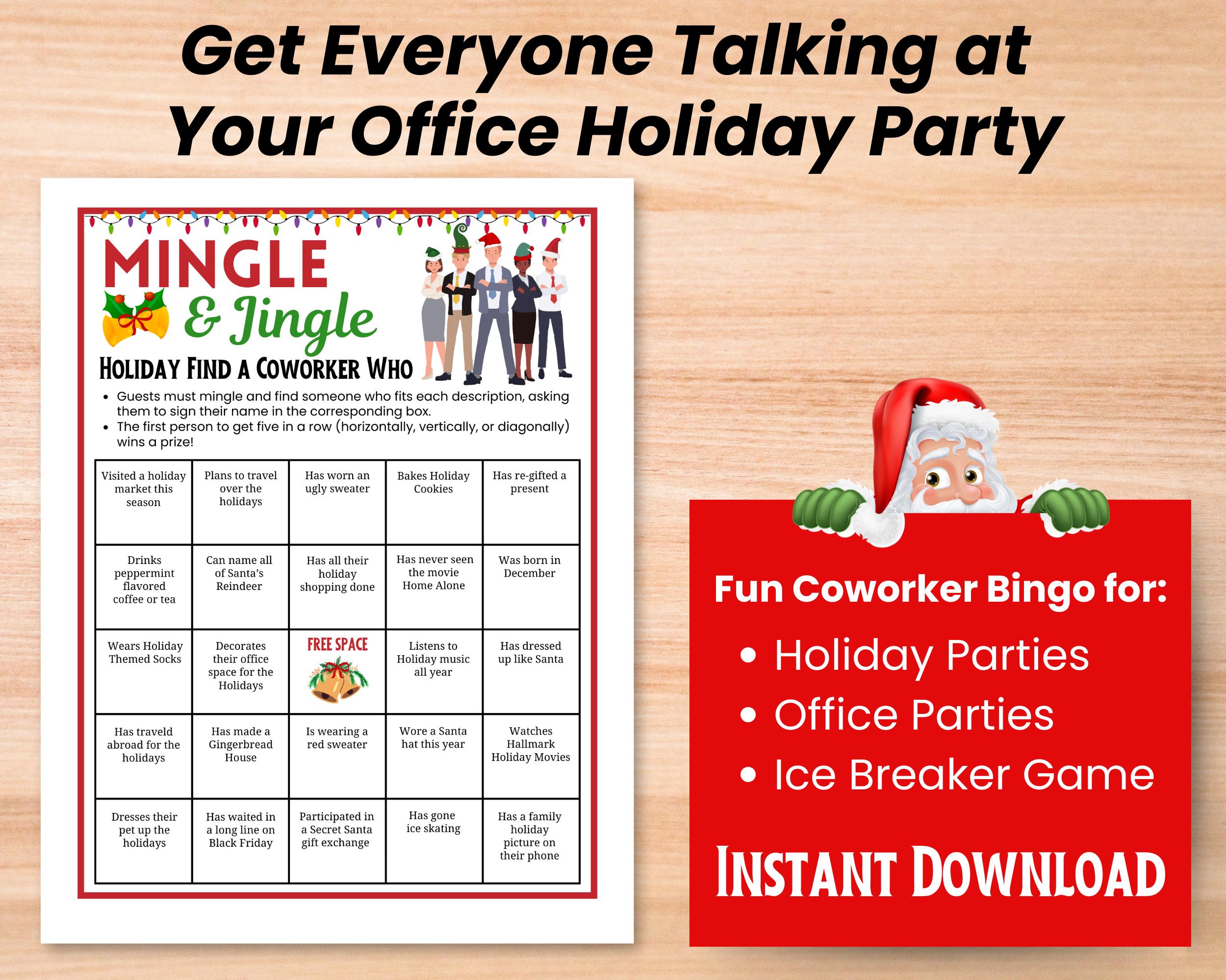 Holiday Mingle and Jingle Office Bingo, Find the Guest Bingo, Christmas ...