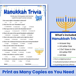 Hanukkah Trivia Game, Festival of Lights Activities, Family Chanukah ...