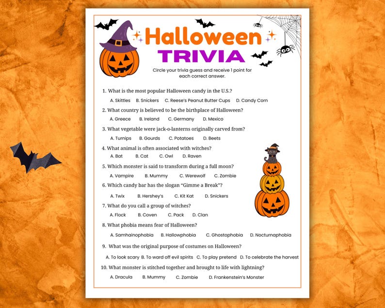 Halloween Trivia Game, Printable Halloween Trivia Questions Adults ...