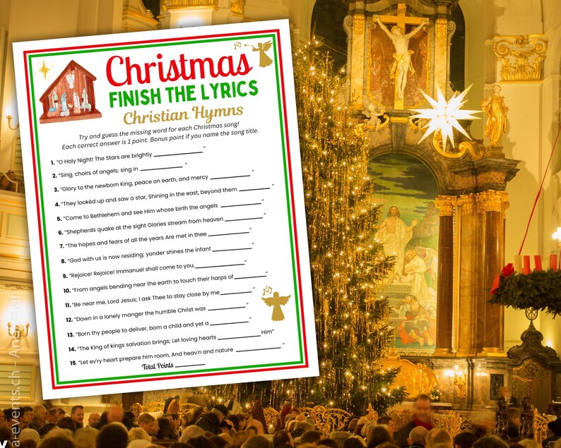 Christmas Hymns Finish the Lyrics Game, Christmas Song Game, Church ...