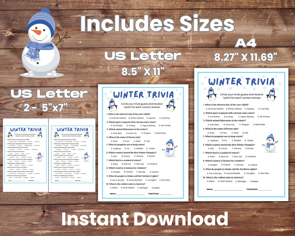 Winter Trivia Game, Printable Winter Party Game, Winter Class Party ...