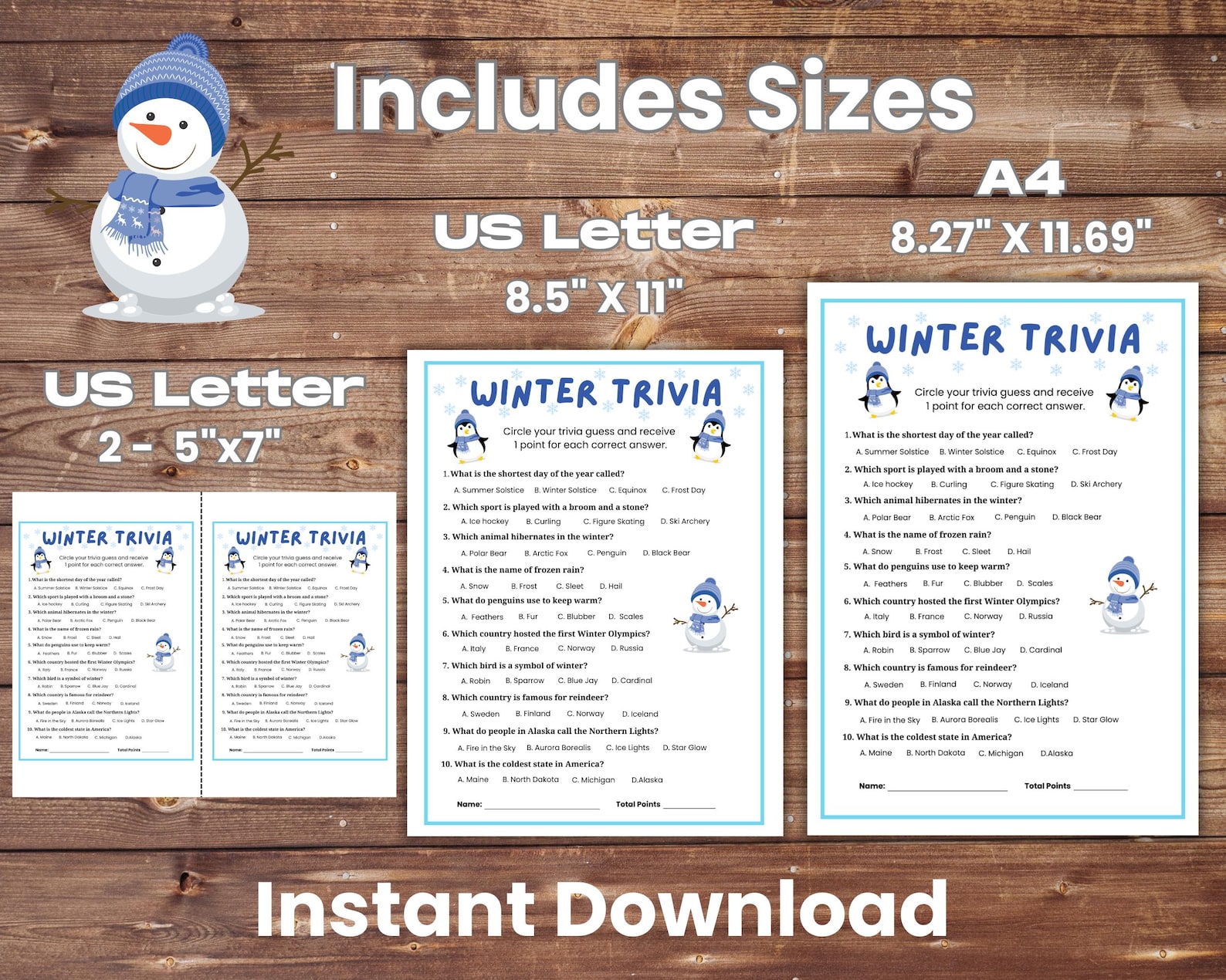 Winter Trivia Game, Printable Winter Party Game, Winter Class Party ...