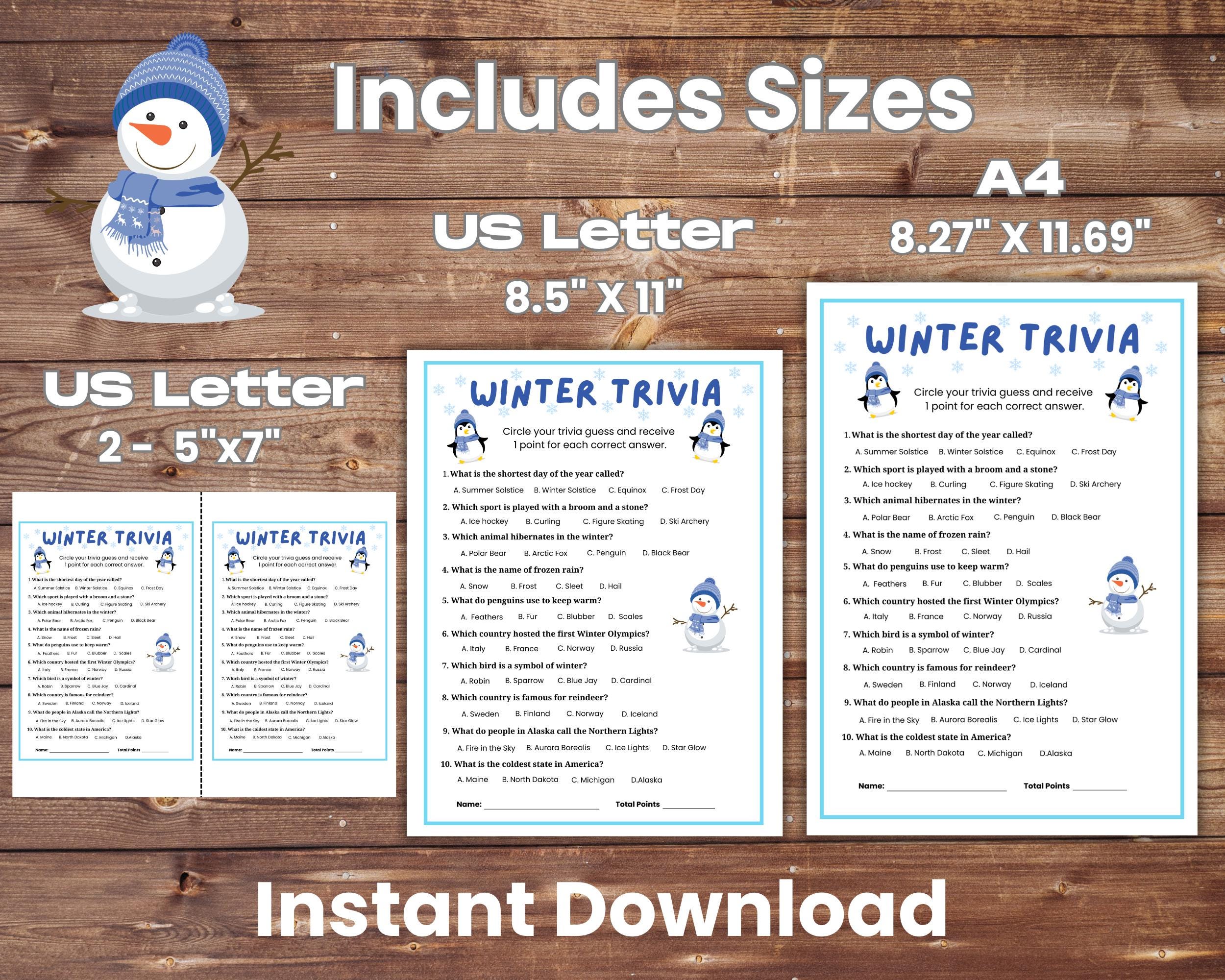 Winter Trivia Game, Printable Winter Party Game, Winter Class Party ...