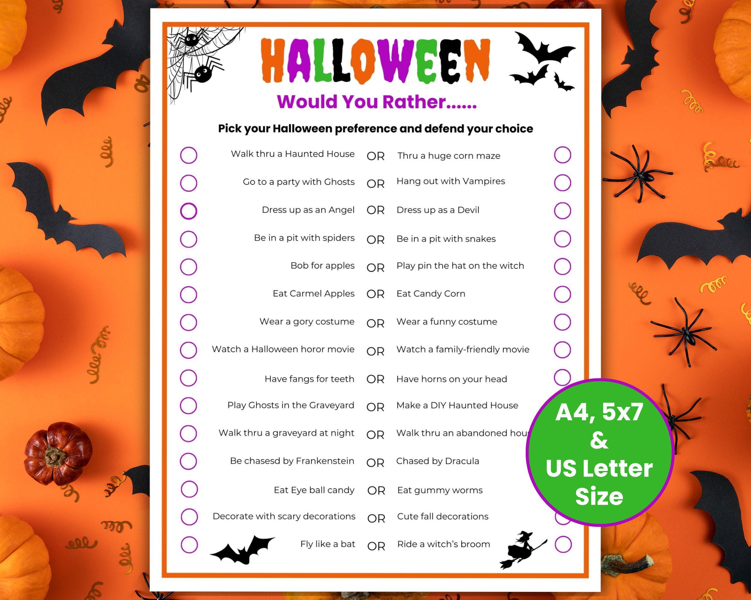 Halloween Would You Rather Questions for Kids & Adults, Classroom ...