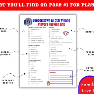 Cooperstown All Star Village Packing List, Cooperstown Checklist ...