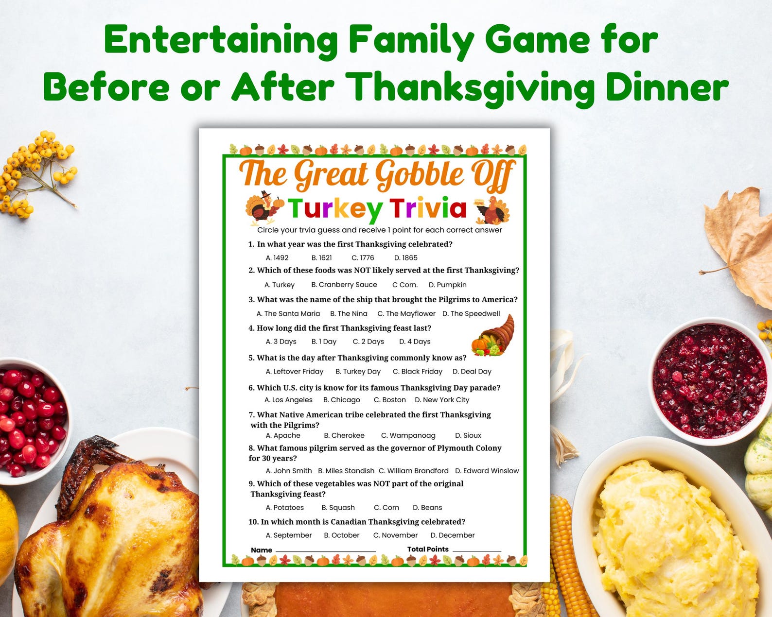 Thanksgiving Trivia Game, Fun Thanksgiving Quiz, Friendsgiving Trivia ...