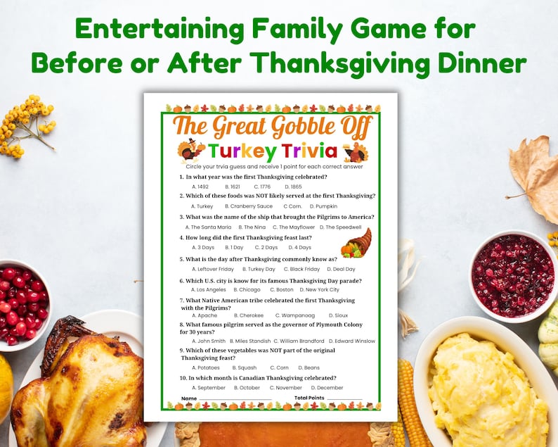 Thanksgiving Trivia Game, Fun Thanksgiving Quiz, Friendsgiving Trivia ...