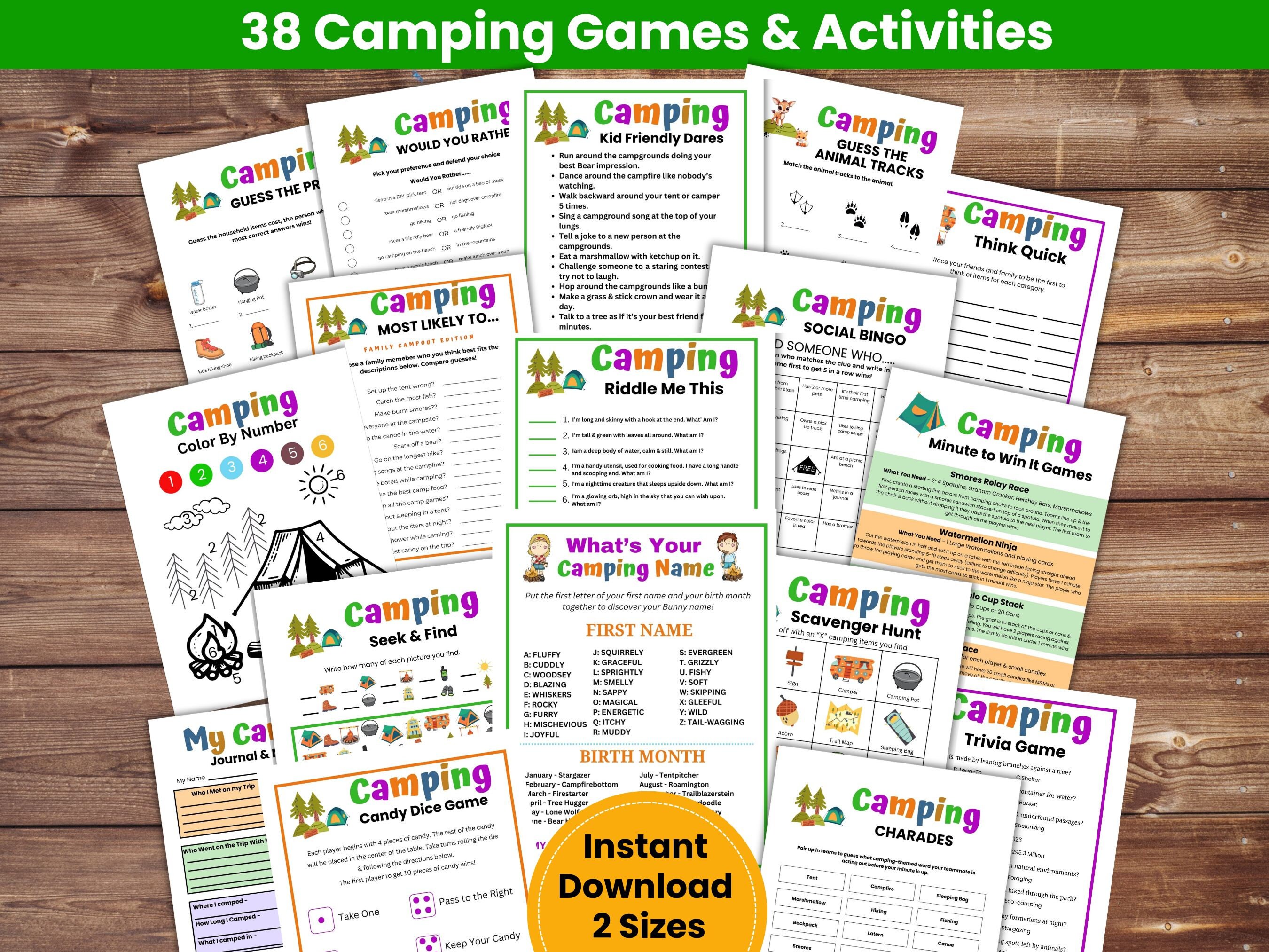 Camping Games Printable, Camping Activities, Camping Games Kids Familes ...