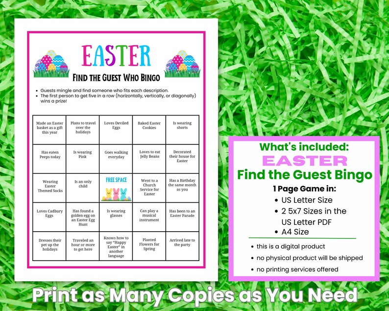 Easter Find the Guest Bingo Game, Easter Bingo, Easter Activities Kids ...