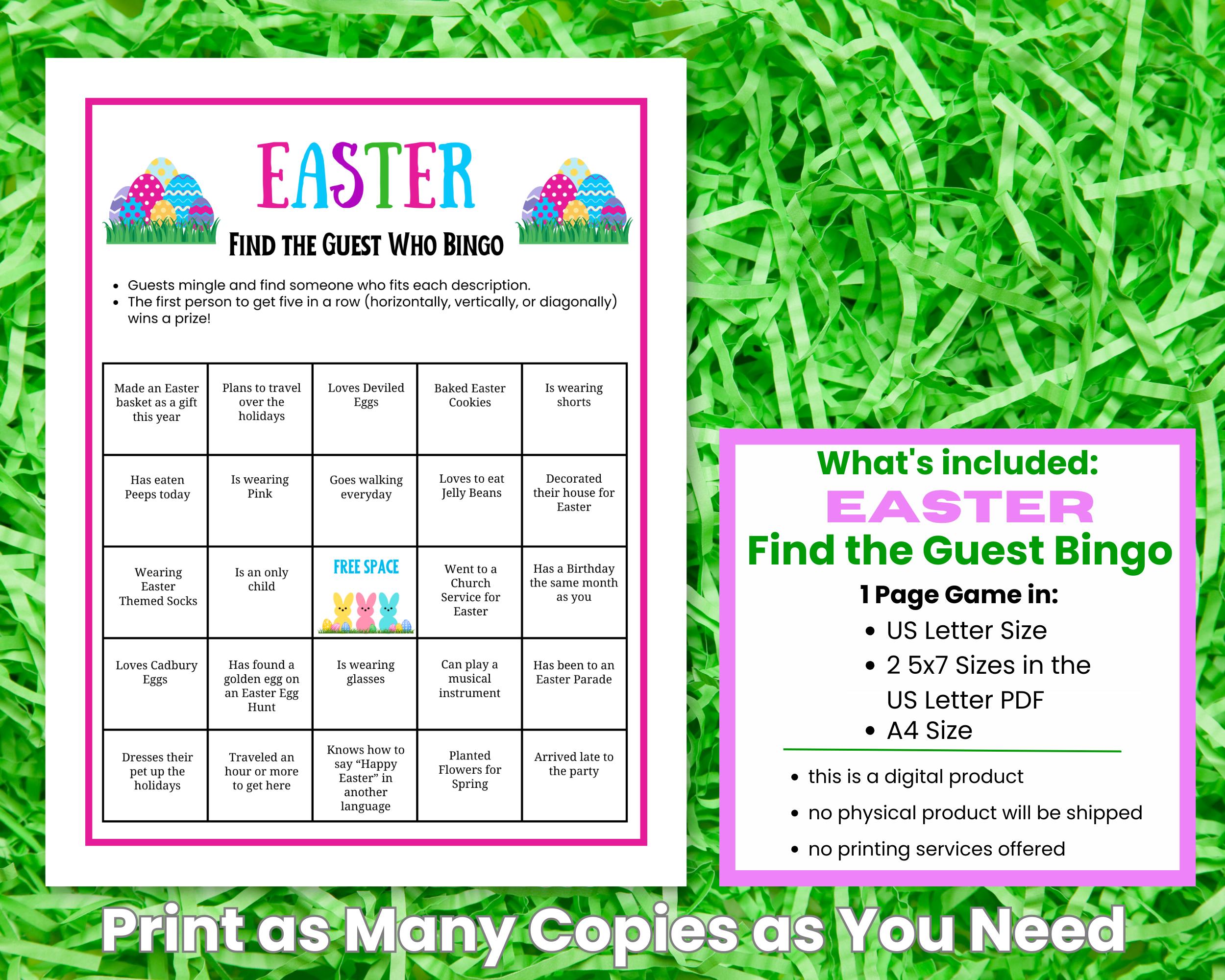 Easter Find the Guest Bingo Game, Easter Bingo, Easter Activities Kids ...