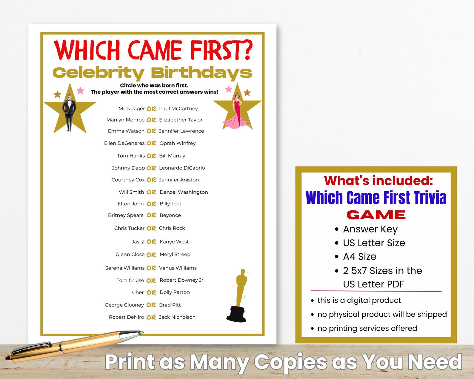 Which Came First Celebrity Trivia Game, Printable Trivia for Teens ...