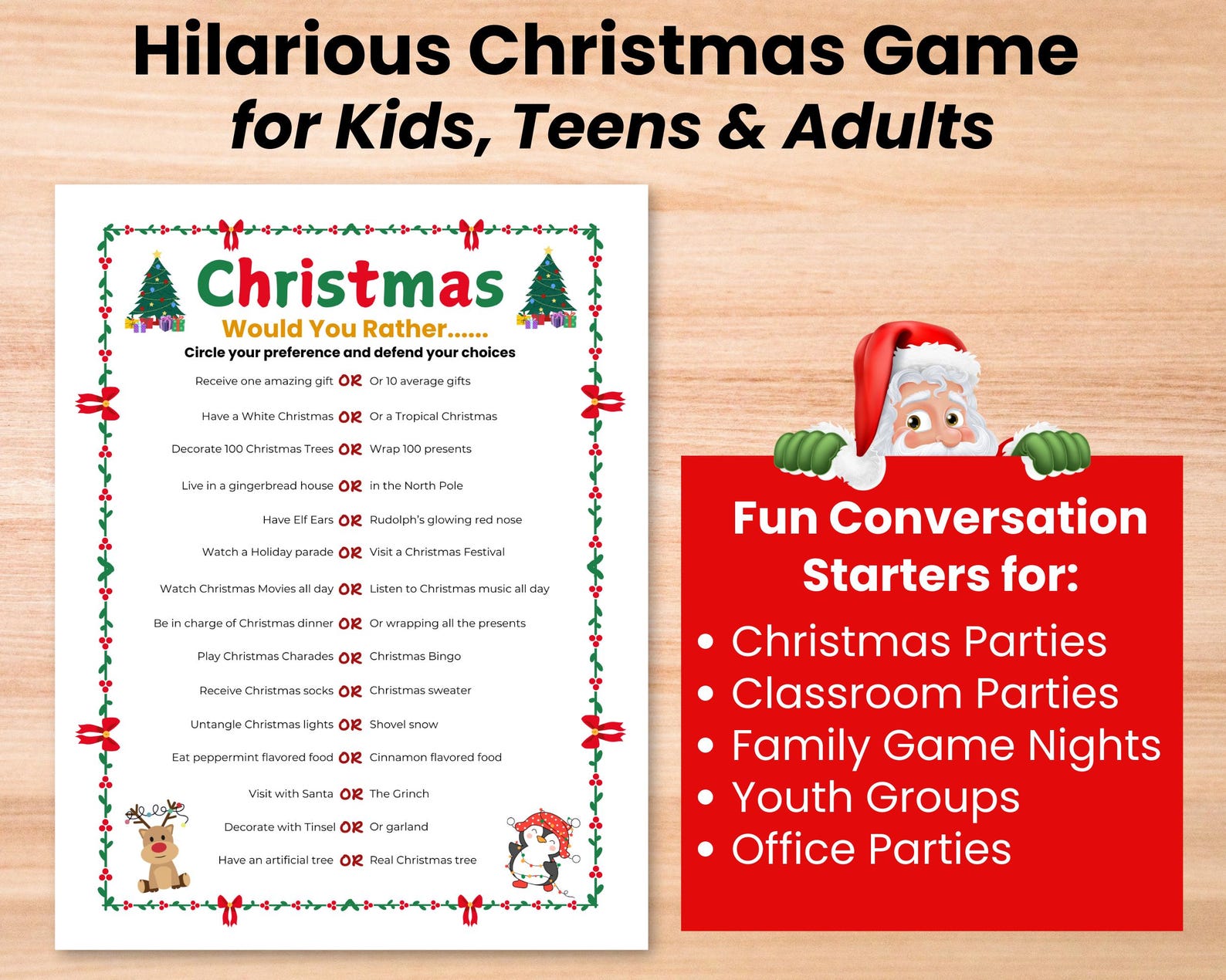 Christmas Would You Rather Game, This or That Game, Family Christmas ...