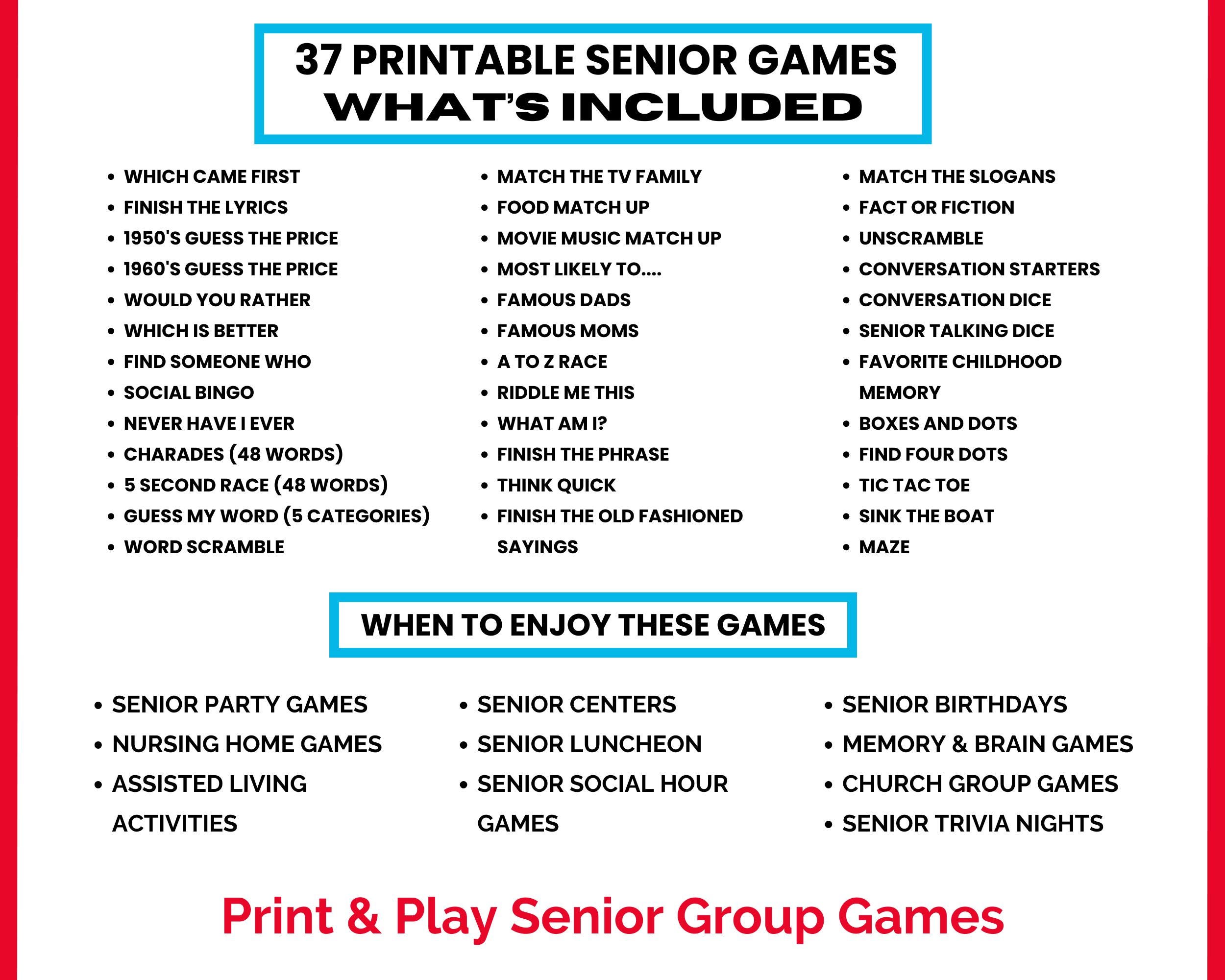Senior Games Bundle, Games for Senior Citizens, Memory Games for Senior ...
