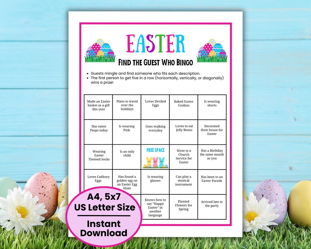 Easter Find the Guest Bingo Game, Easter Bingo, Easter Activities Kids ...