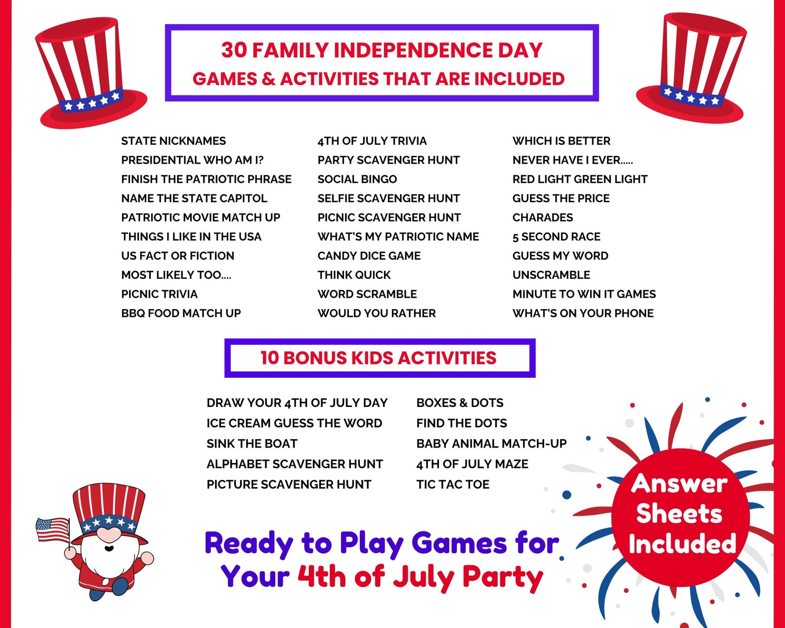 Printable 4th of July Games, Independence Day Games, 4th of July Party ...
