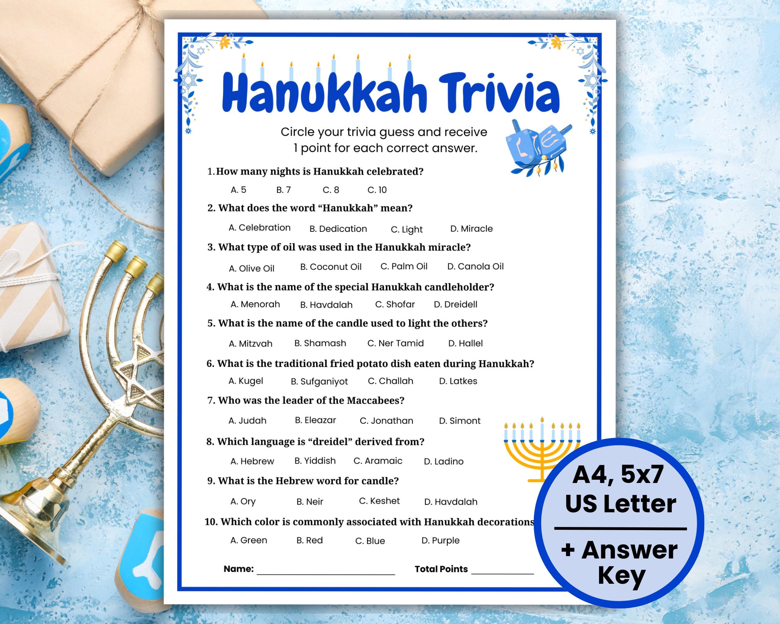 Hanukkah Trivia Game, Festival of Lights Activities, Family Chanukah ...