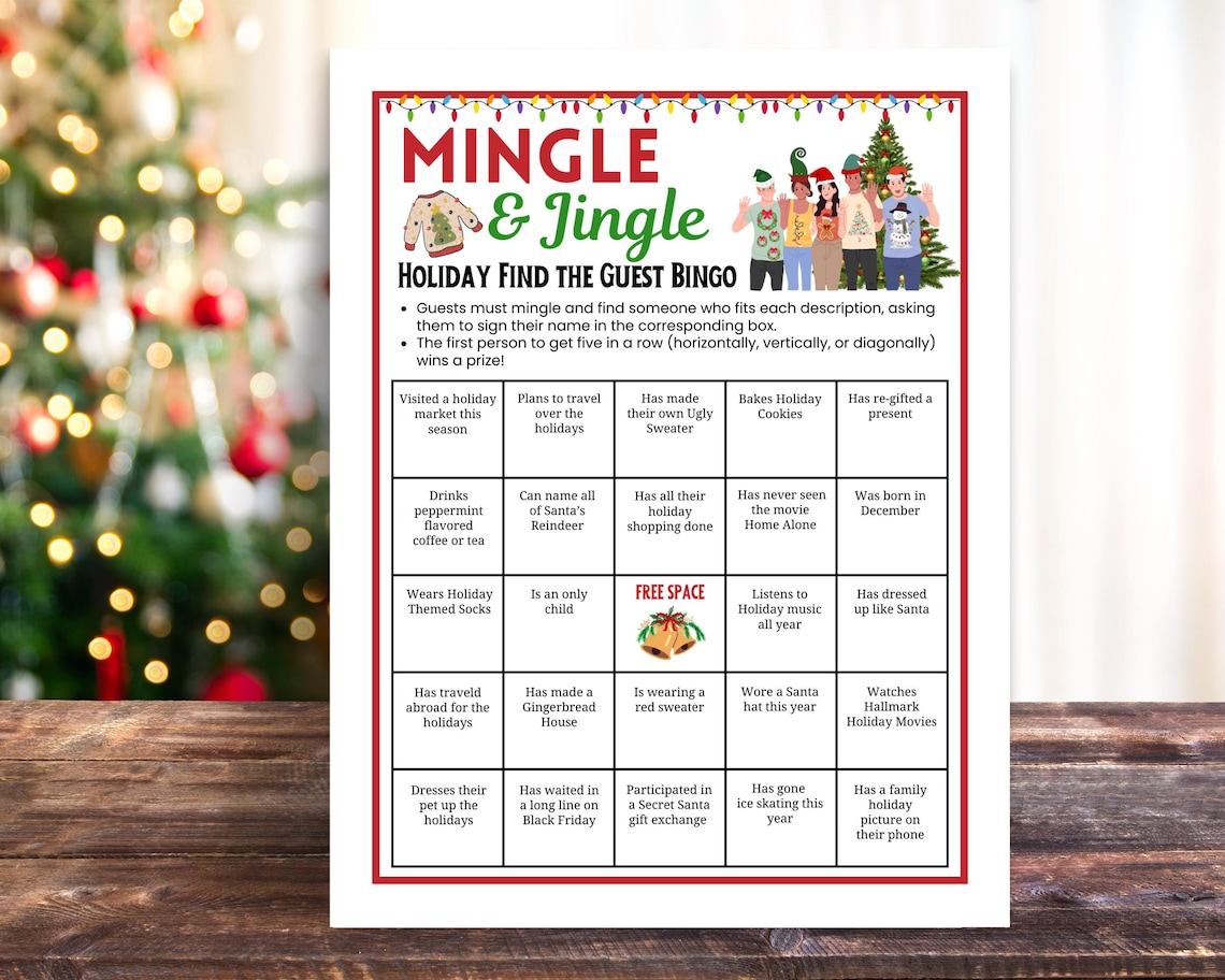Christmas Find the Guest Bingo Game, Jingle Mingle Bingo, Ugly Sweater ...