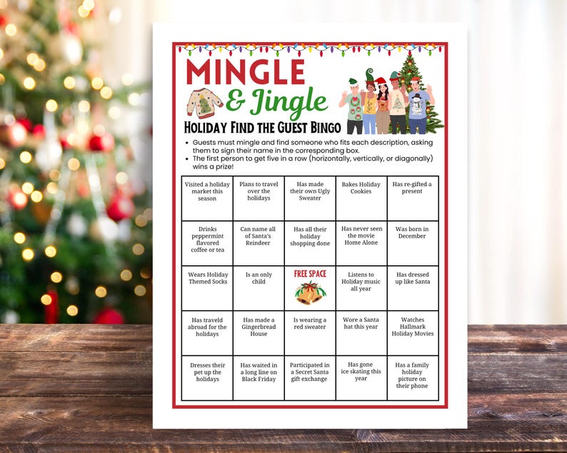 Christmas Find the Guest Bingo Game, Jingle Mingle Bingo, Ugly Sweater ...