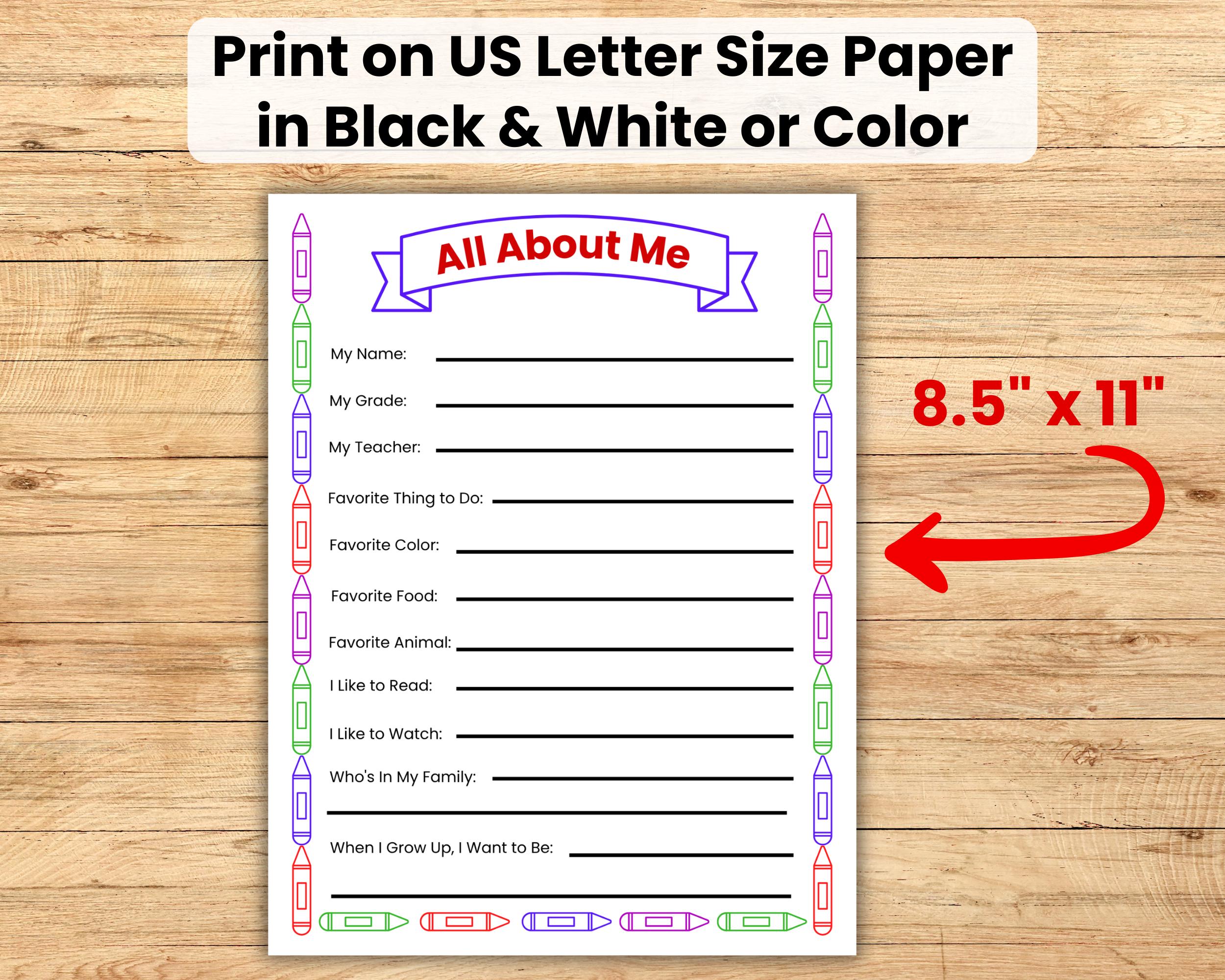 All About Me Printable, Getting to Know Me, Elementary Worksheet, Back ...