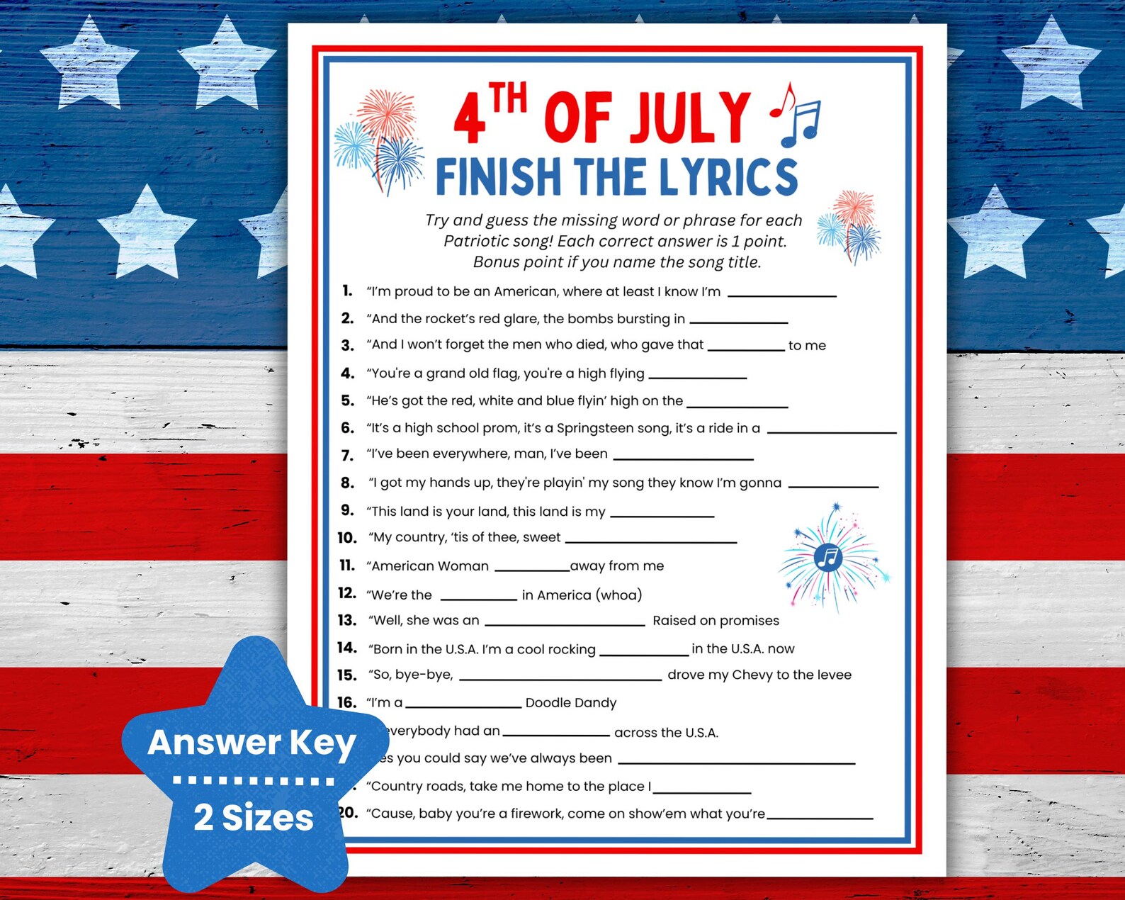 4th of July Finish the Lyrics Game, 4th of July Trivia Questions, 4th ...
