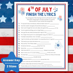4th of July Finish the Lyrics Game, 4th of July Trivia Questions, 4th ...