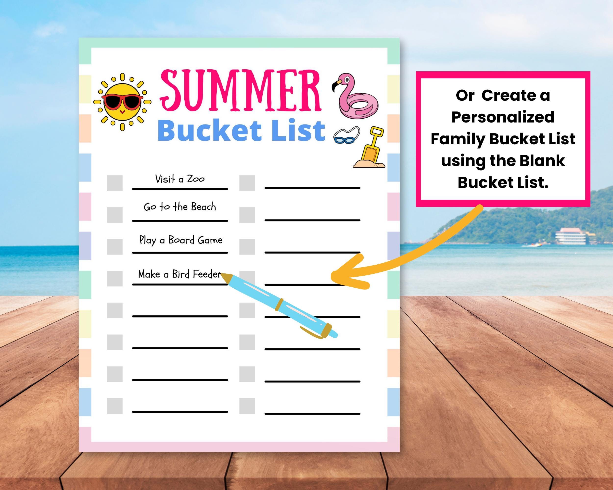 Summer Bucket List Printable, Editable Bucket List, Summer to Do List ...
