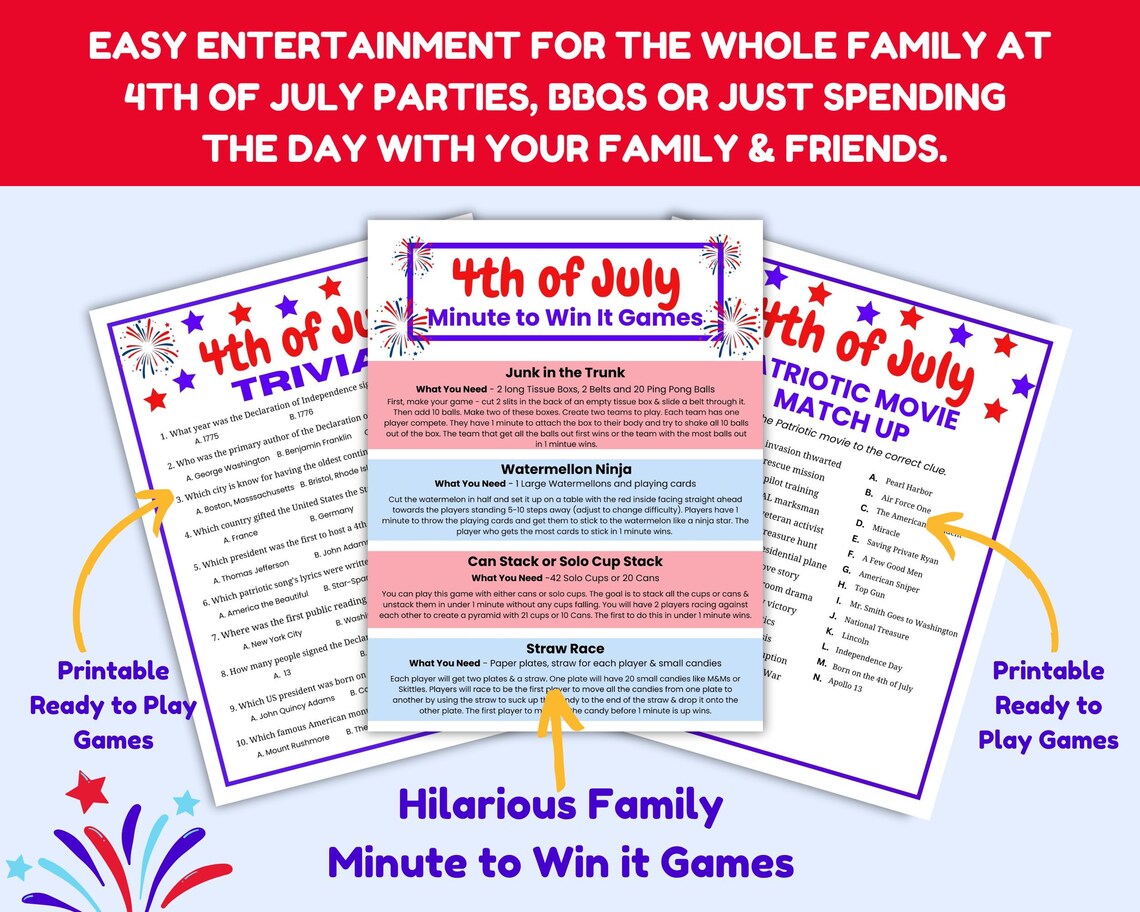 Printable 4th of July Games, Independence Day Games, 4th of July Party ...