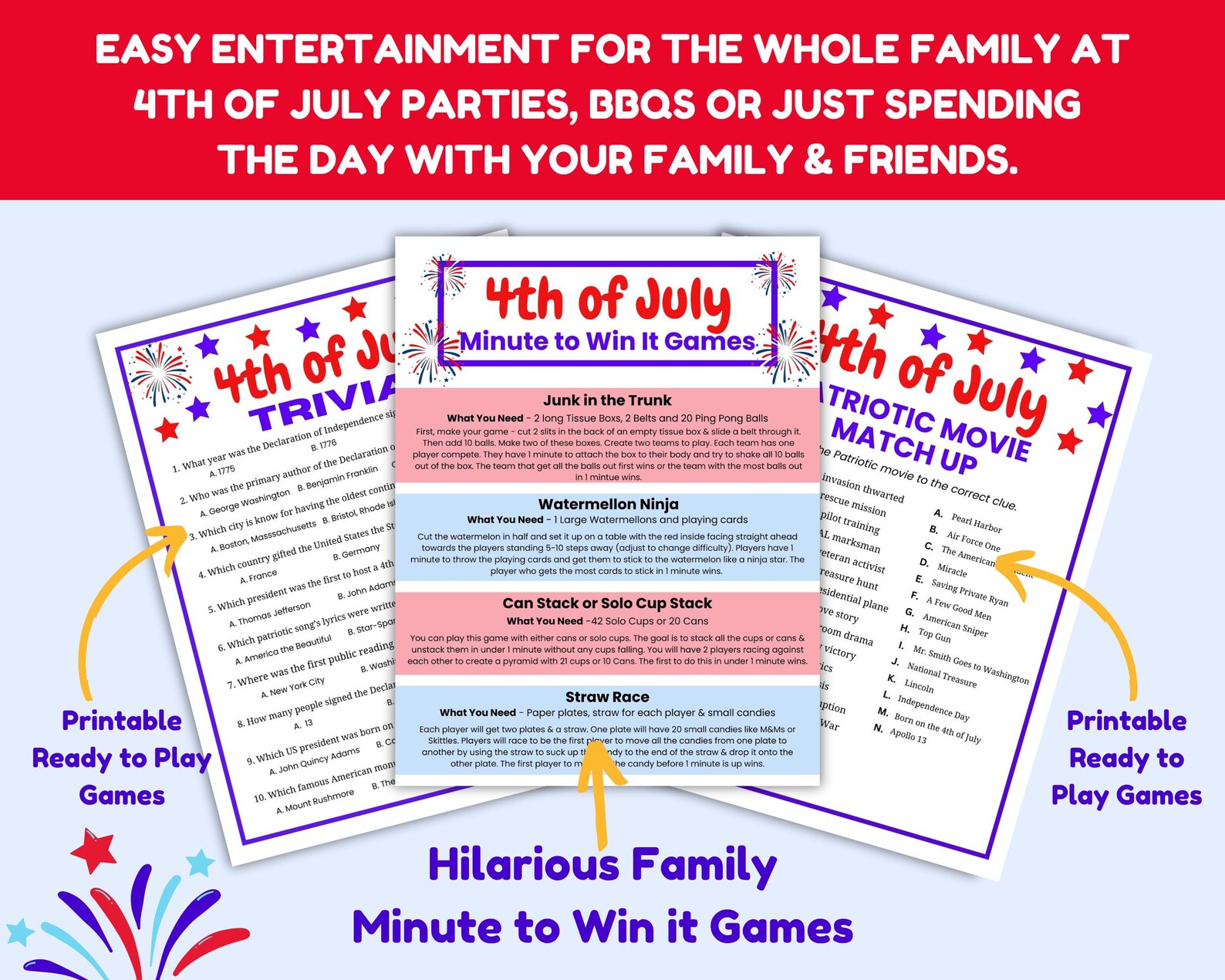 Printable 4th of July Games, Independence Day Games, 4th of July Party ...