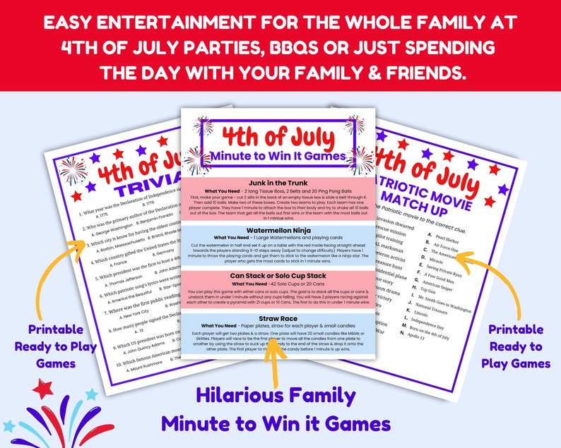 Printable 4th of July Games, Independence Day Games, 4th of July Party ...