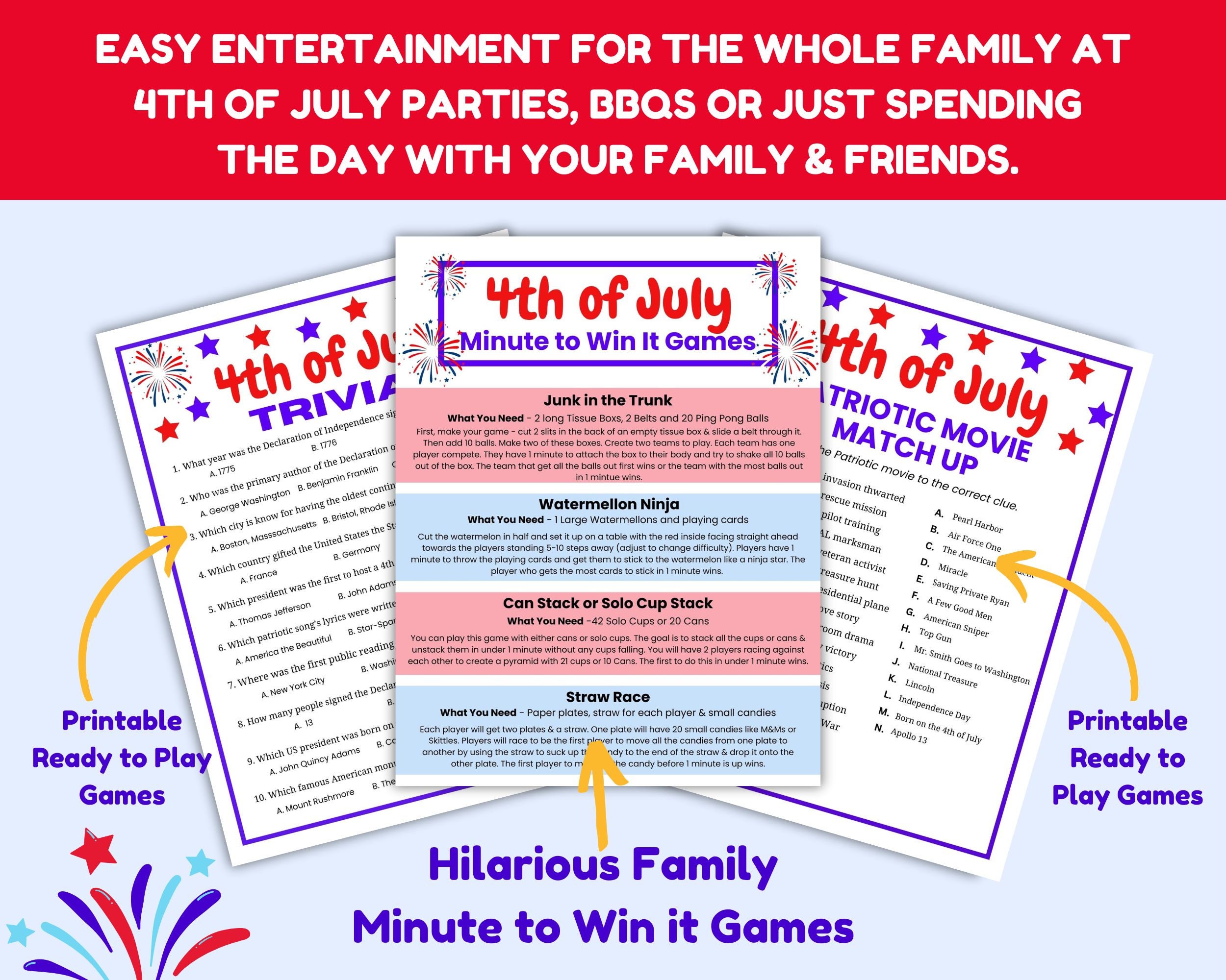 Printable 4th of July Games, Independence Day Games, 4th of July Party ...