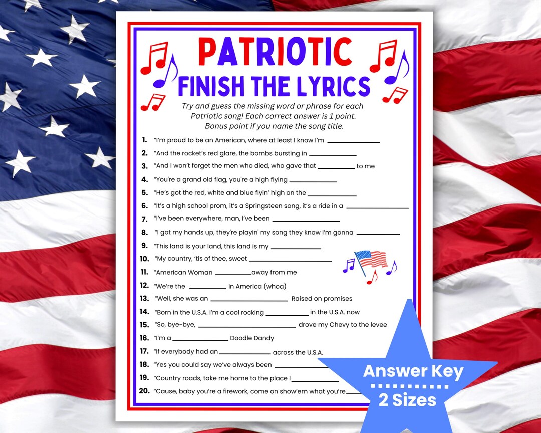 Patriotic Finish the Lyrics Game, Patriotic Trivia, Patriotic Songs ...