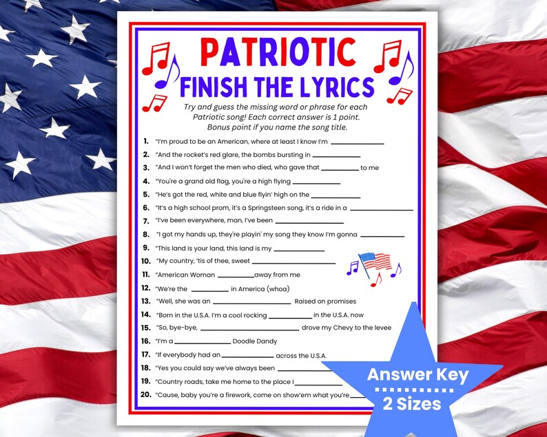 Patriotic Finish the Lyrics Game, Patriotic Trivia, Patriotic Songs ...