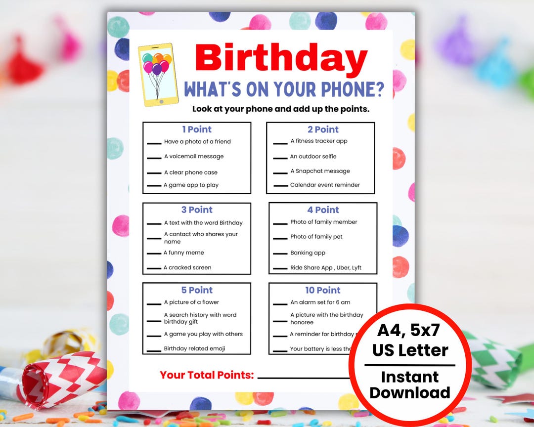 Birthday What's on Your Phone Game, Teen Birthday Game, Tween Birthday ...