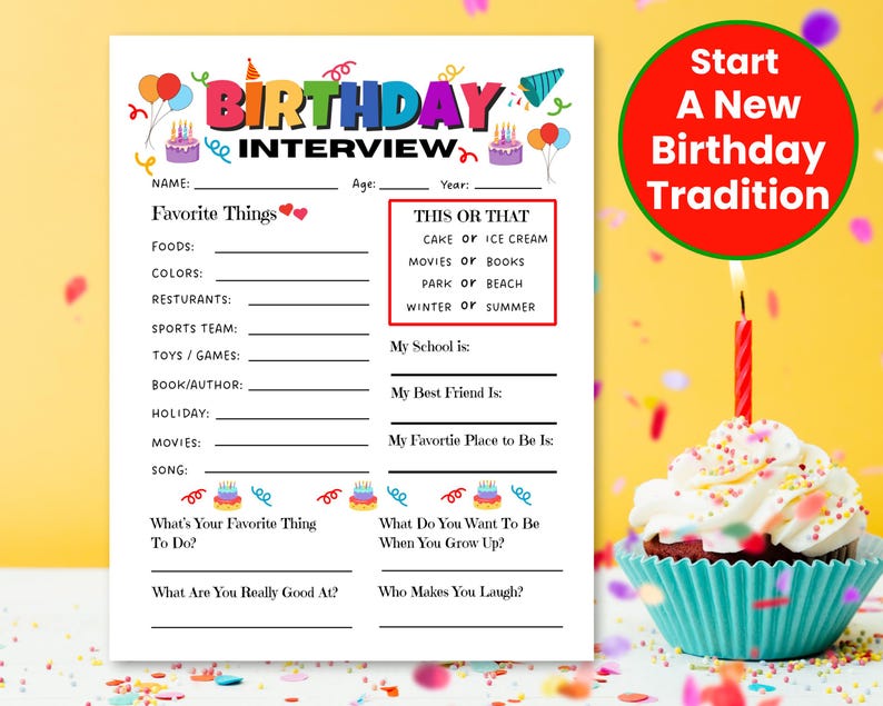 Printable Kids Birthday Interview, Birthday Questions Quiz, Keepsake ...