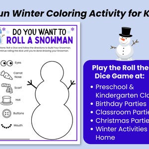 Roll a Snowman Dice Game, Printable Snowman Game, Preschool and ...