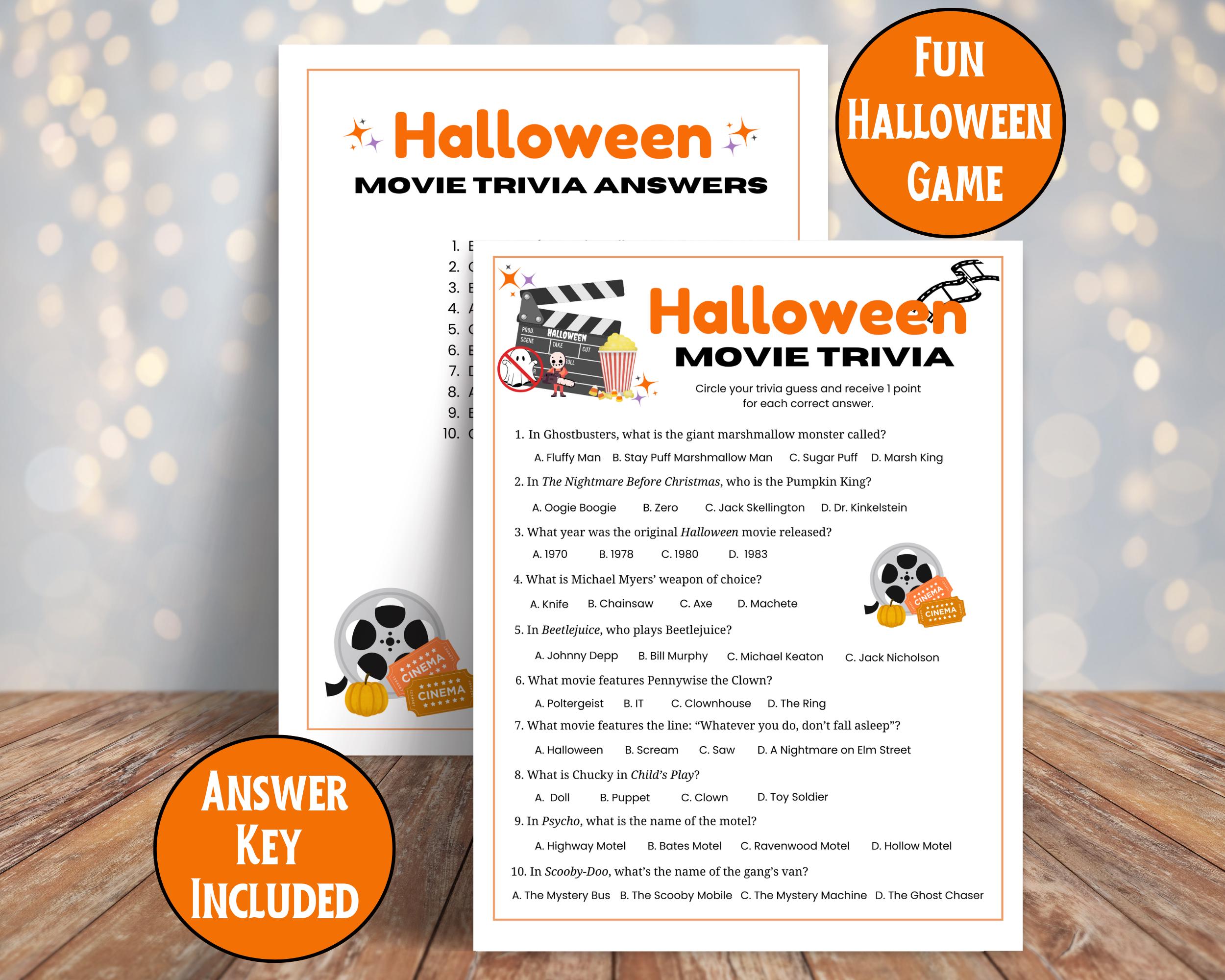 Halloween Movie Trivia Game, Horror Movie Trivia Quiz, Adult Halloween ...