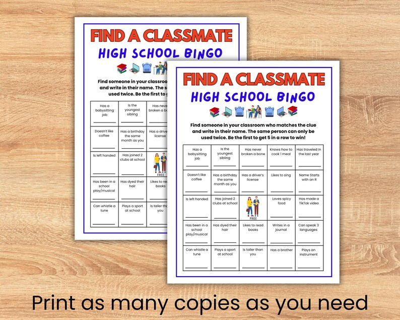 High School Games, Back to School Bingo, Teen Icebreaker, Get to Know ...