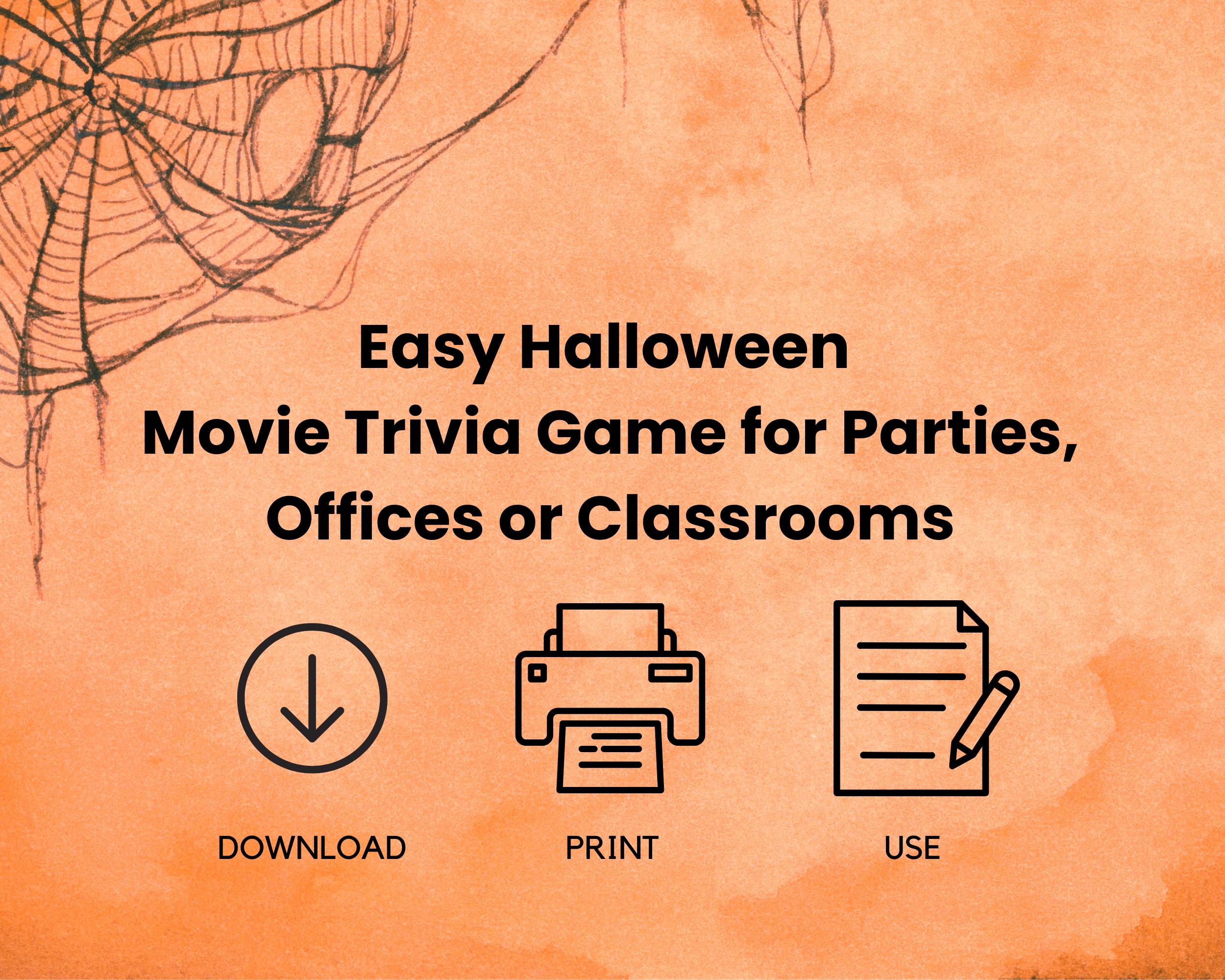 Halloween Movie Trivia Game, Horror Movie Trivia Quiz, Adult Halloween ...