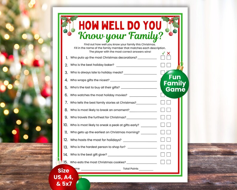 Christmas Who Knows the Family Best, Printable Family Trivia Game, How ...