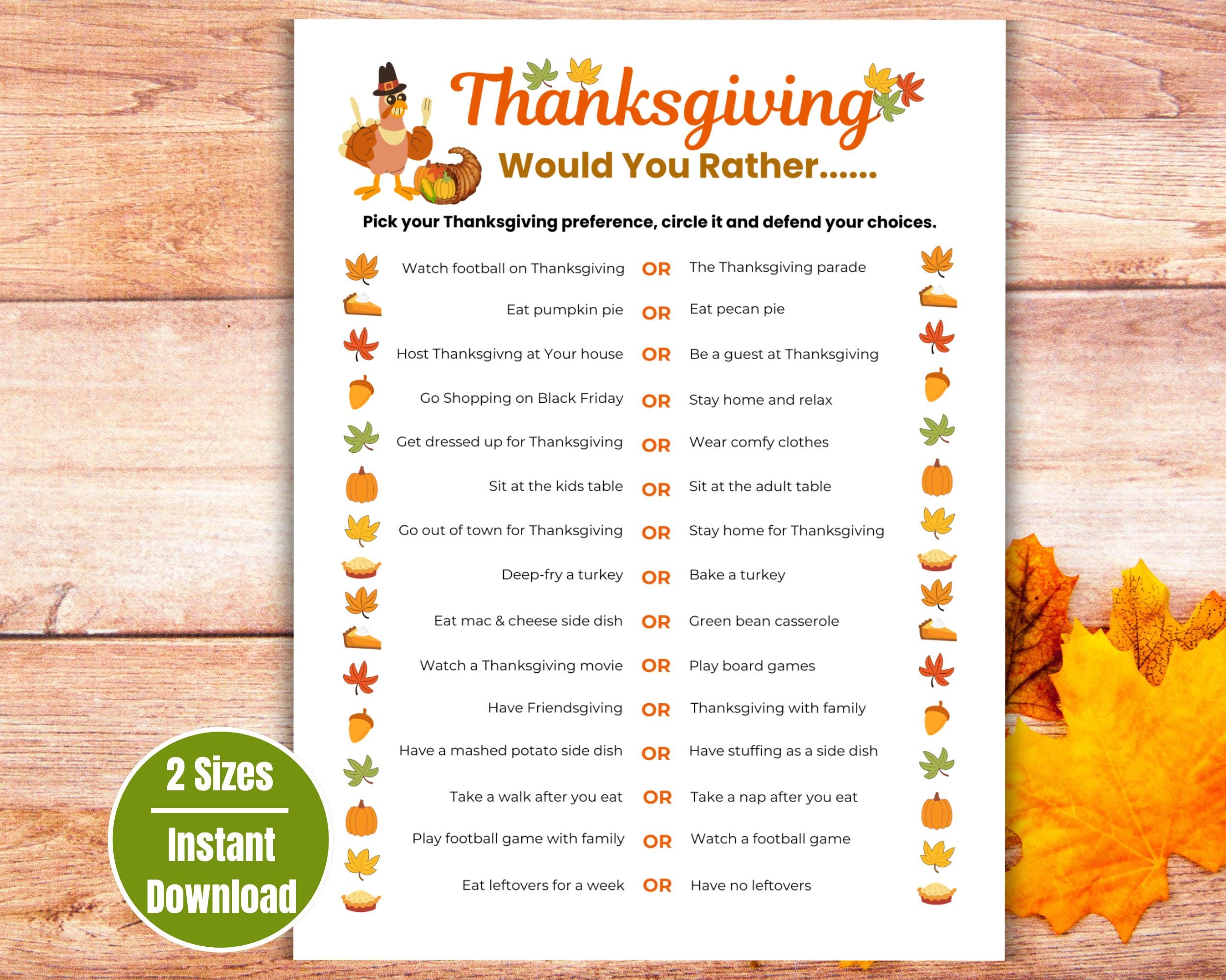 Thanksgiving Would You Rather Game, Printable Thanksgiving Game, This ...